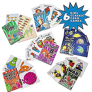 Regal Games - Kids Classic Card Games - Includes Old Maid, Go Fish, Slapjack, Crazy 8's, War, and Silly Monster Memory Match- for Family Game Nights, Parties - Set of 6 Games