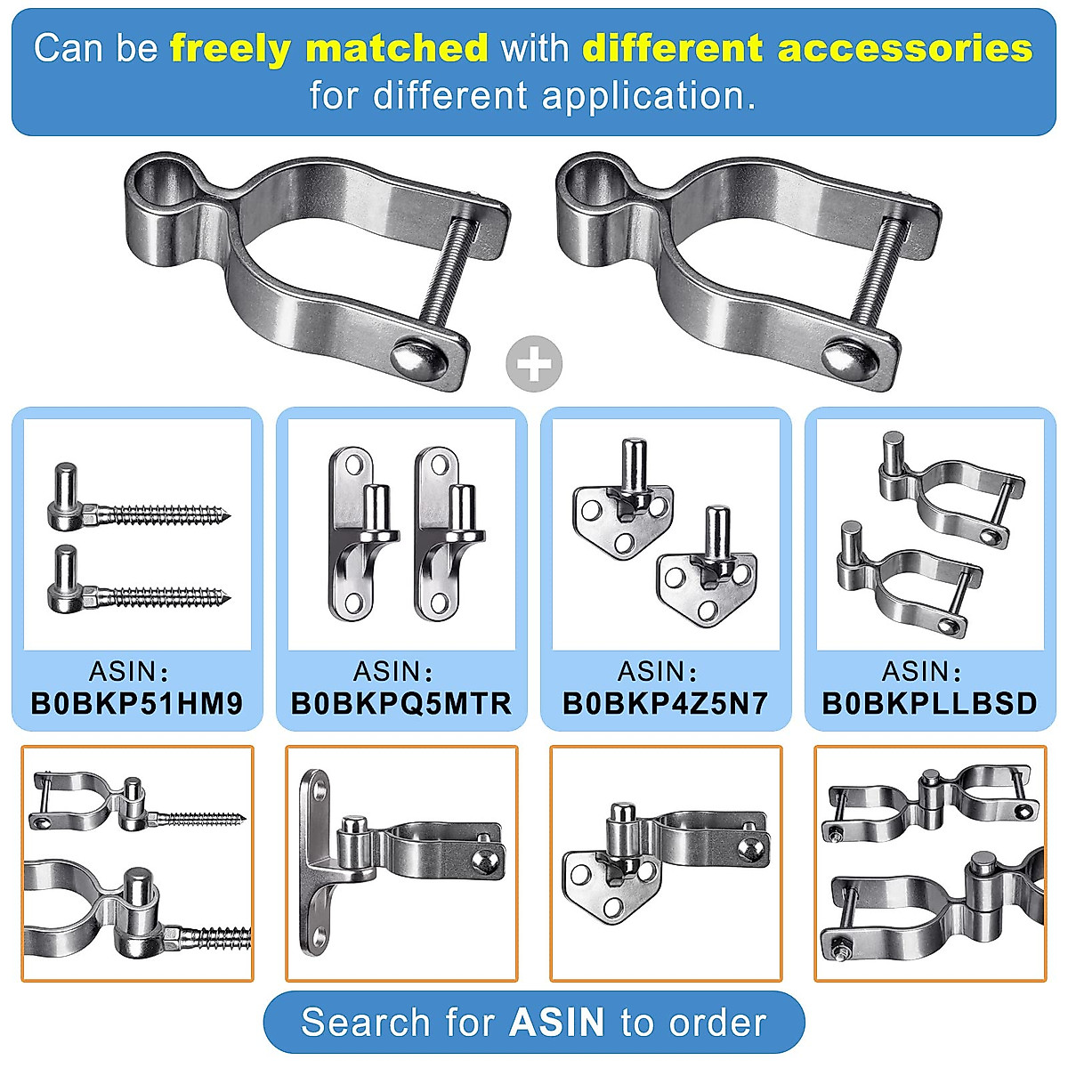 Insaga 304 Stainless Steel Chain Link Fence Gate Frame Female Hinge for Chain Link Fence Post, 2 Pack Post Female Hinges for 5/8'' Pin fit 1-3/8''Outer Diameter Post/Pipe, Bolt/Nut Included