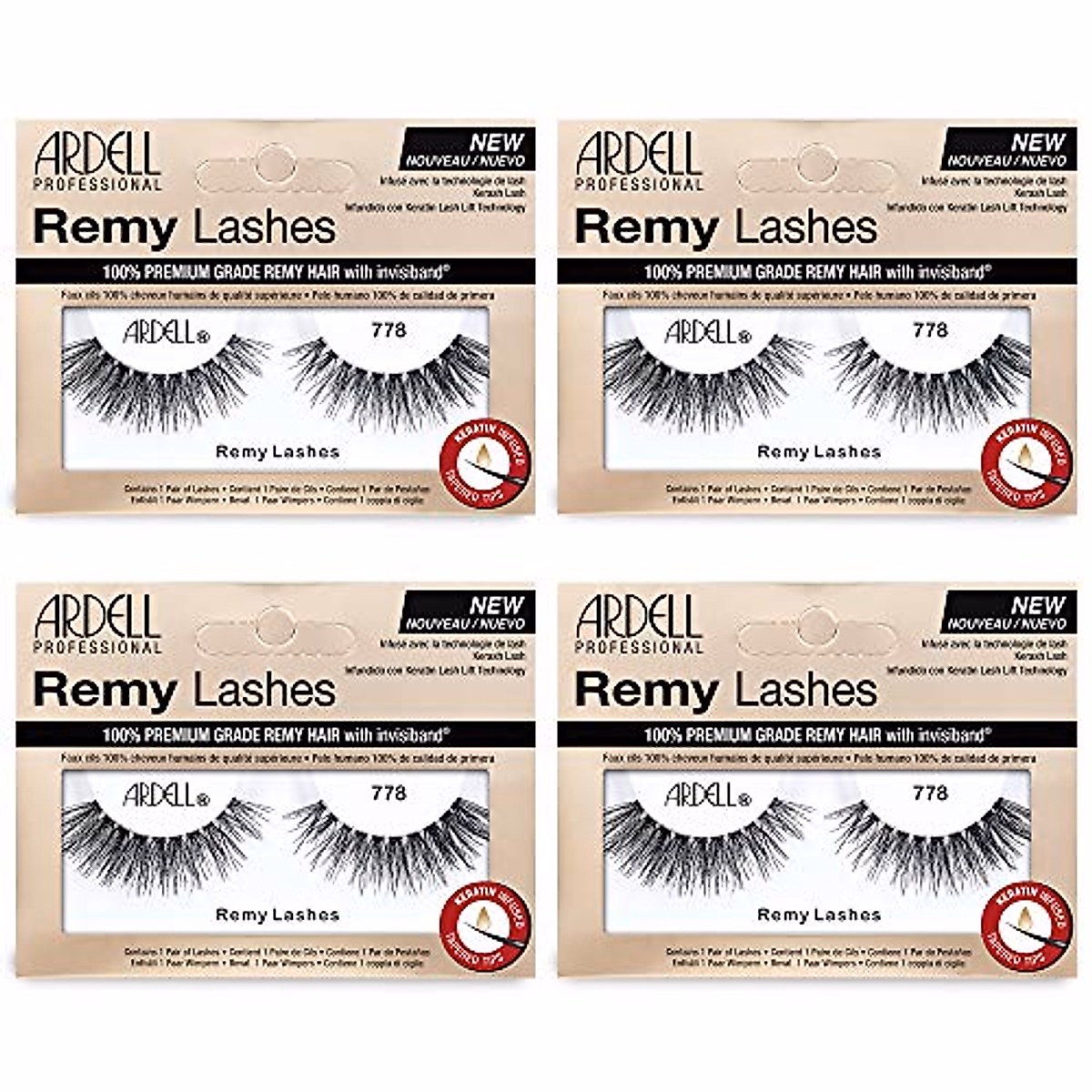 Ardell Remy Lash 778, Premium Grade Remy Hair False Lashes with Invisiband, 4 pairs