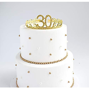 30th Brithday Gold Tiara and Sash, Glitter Satin 30 & Fabulous Sash and Crystal Rhinestone Birthday Crown for Happy 30th Birthday Party Supplies Favors Decorations 30th Birthday Cake Topper