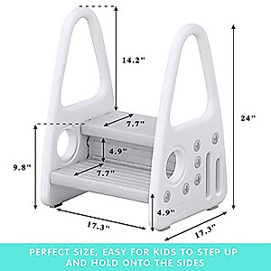 Toddler Step Stool with Handles, Two Step Stool for Toddler and Kids, Reaching Bathroom Sink, Toilet Potty Training (Gray)