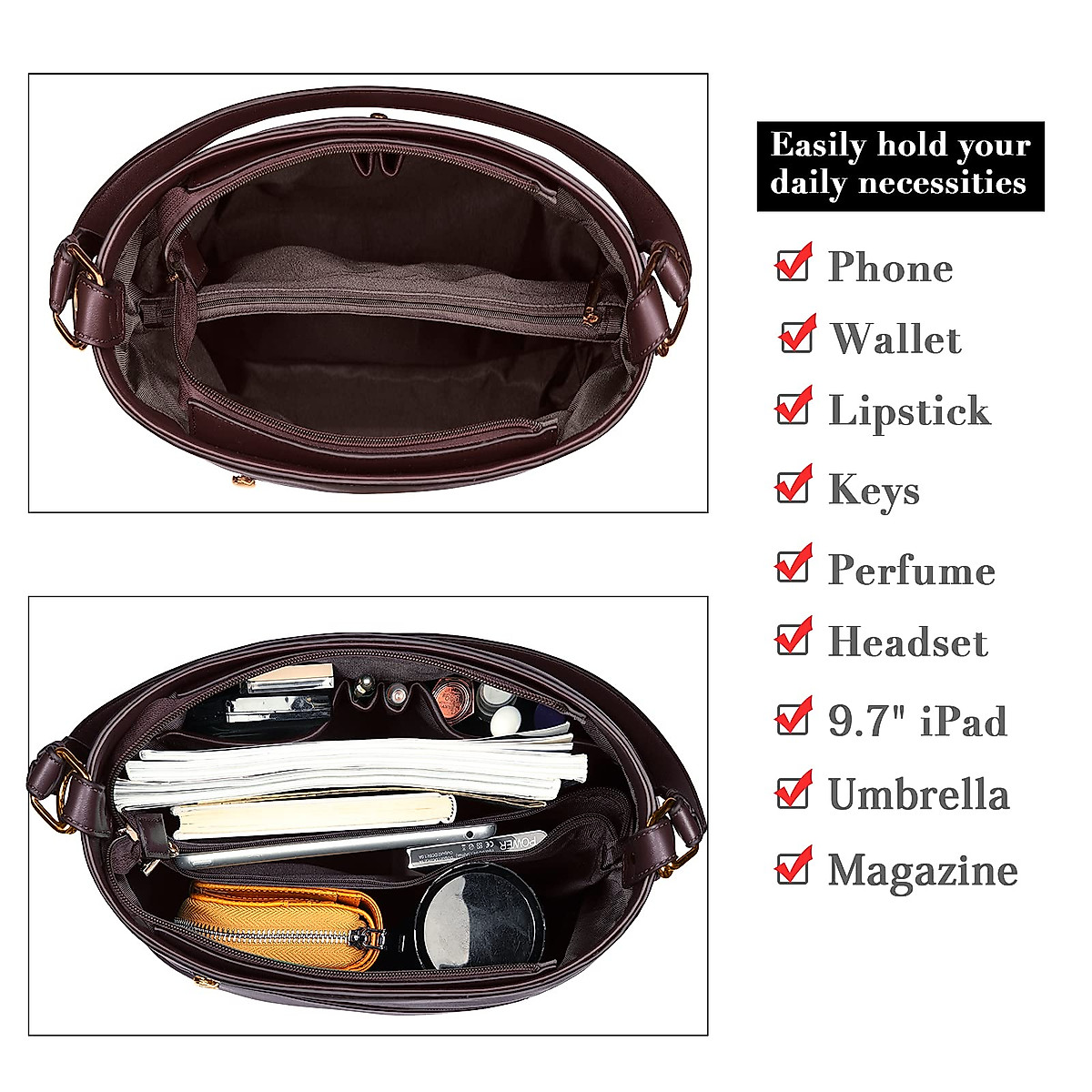 Purses for Women Large Leather Waterproof Tote Hobo Bag Fashion Crossbody Purse Bag for Women Work Travel Tote Shoulder Bucket Bag with Adjustable Strap