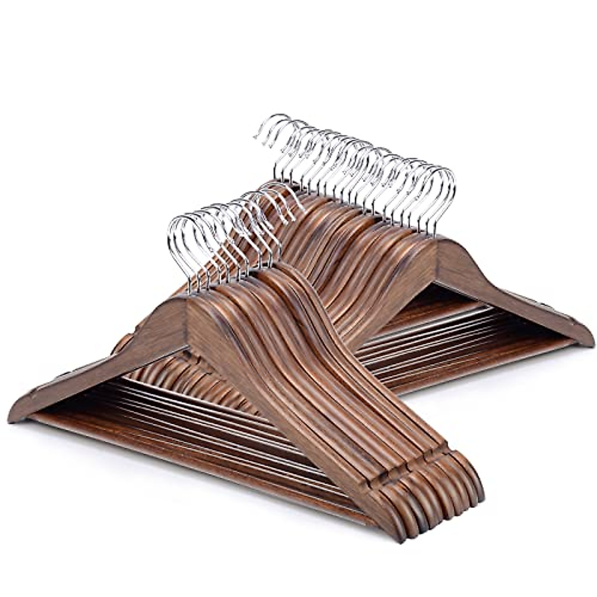 Nature Smile Wooden Suit Hangers 30 Pack Solid Wood Coat Clothes Hangers with Non Slip Bar and 360° Swivel Hook (Retro Color)