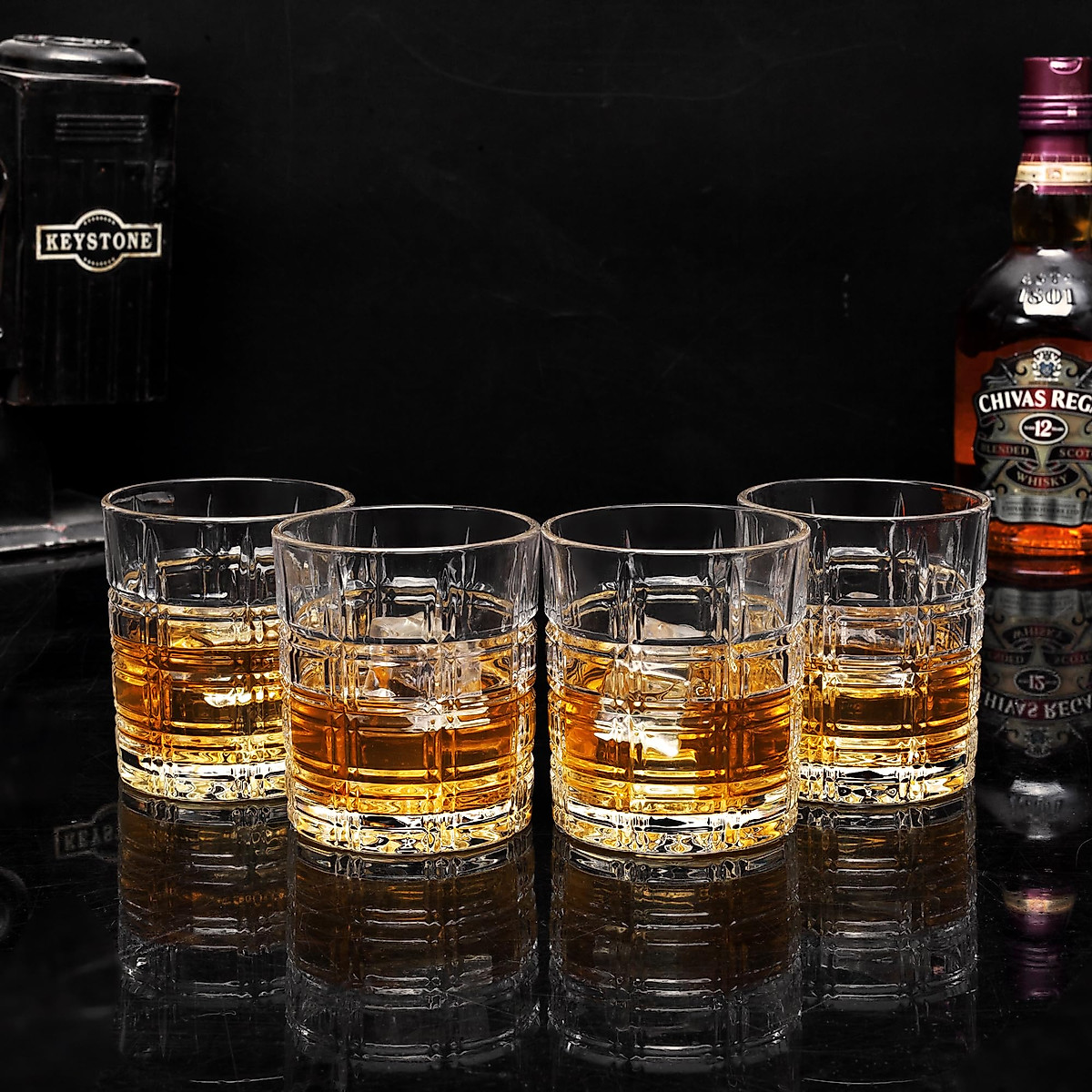 KANARS Whiskey Glasses Set of 4, 10 Oz Crystal Old Fashioned Whisky Tumblers for Bourbon, Scotch, Irish Whisky, Cocktails and Vodka, Whiskey Gift for Men Women