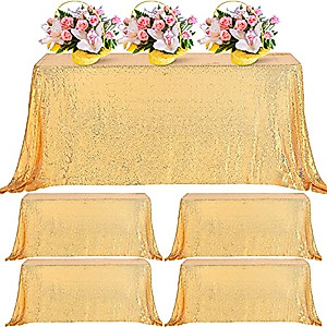 4 Pack 60 x 102 Inch Sequin Tablecloth Seamless Drape Table Cloth Fabric Rectangular Glitter Table Cover for Wedding Party Bridal Shower Baby Shower (Gold)