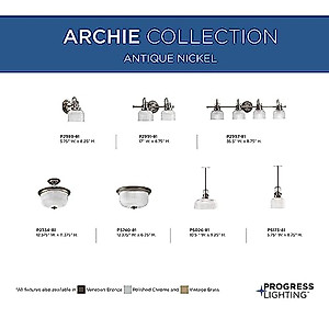 Progress Lighting P5173-81 Archie Collection One-Light Mini-Pendant, 15, 6, Antique Nickel