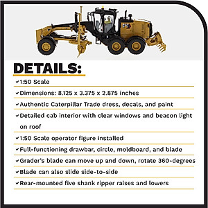 Diecast Masters 1:50 Caterpillar 150 Motor Grader | High Line Series Cat Trucks & Construction Equipment | 1:50 Scale Model Diecast Collectible | Diecast Masters Model 85667