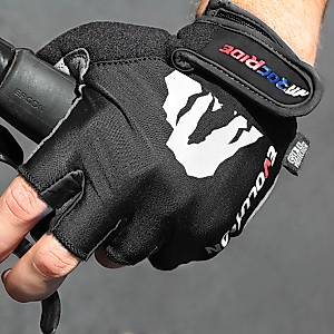 RocRide Cycling Gloves with Gel Padded Protection. Road and Mountain Biking. Half Finger with Pull Tabs. Men, Women and Children Sizes.