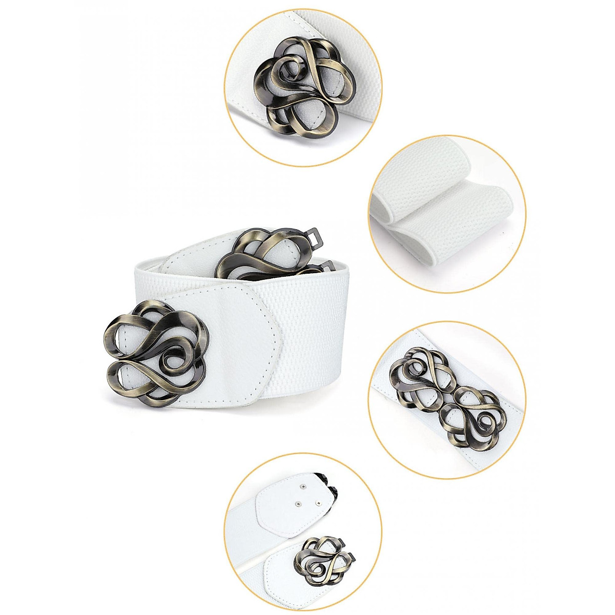 Allegra K Lady Metal Interlocking Buckle Stretch Band Cinch Belt Dress Ornament White One Size