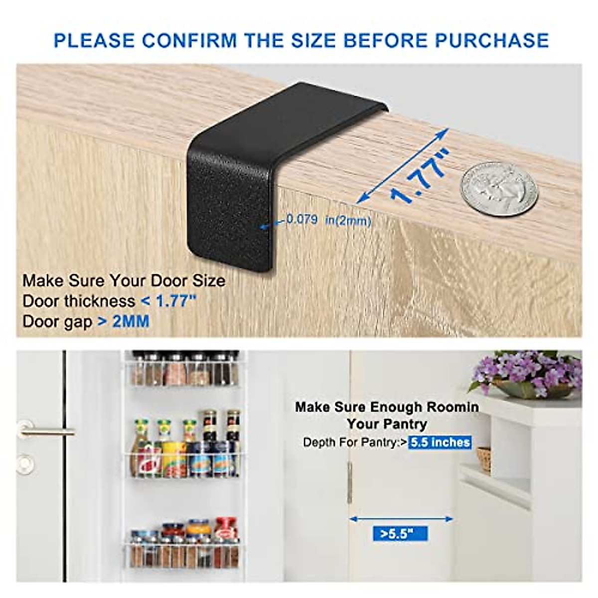 melos White Over The Door Pantry Organizer Rack, 6-Tier Heavy-Duty Metal Back Of Door Shelf Organizer, Over The Door Hanging Spice Rack With 6 Full Baskets - Storage, Closet, Bathroom, Kitchen, 15in