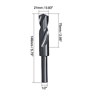 uxcell 1/2" Reduced Shank Drill Bits 21mm Black Nitride Coated High Speed Steel HSS 6542, Twist Drill Bit for Stainless Steel Alloy Metal Plastic