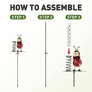 SaphiRose Rain Gauge Stake for Yard Garden Stakes Decor Outdoor Metal Ladybug Figurine with Plastic Tube - 5.31" W x 6.1" D x 40" H