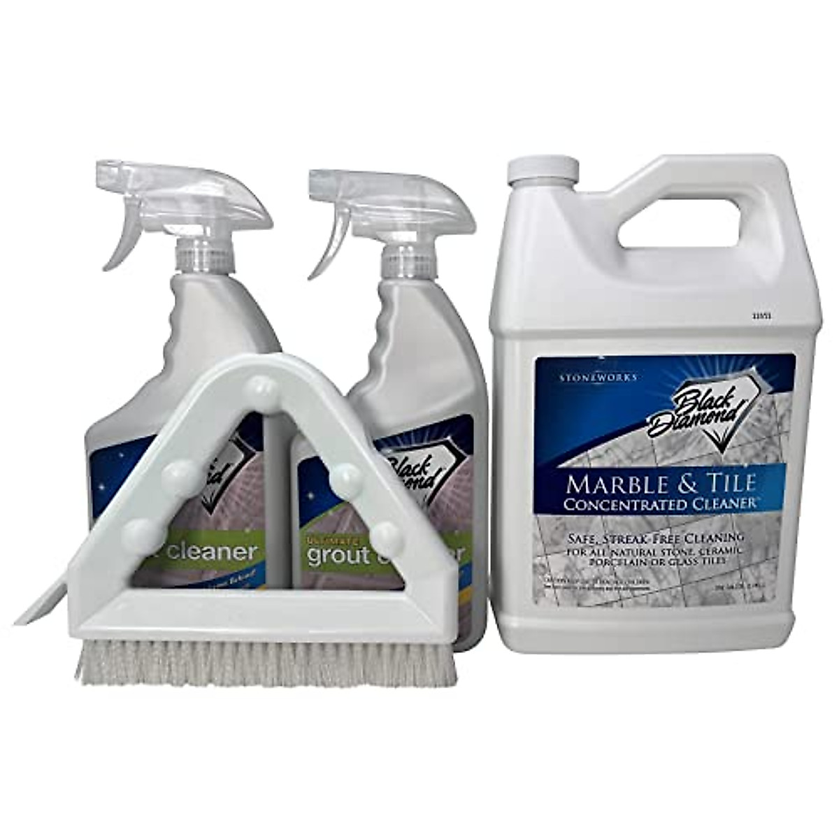 Black Diamond Stoneworks MARBLE & TILE FLOOR CLEANER. Great for Ceramic, Porcelain, Natural Stone, No-rinse Concentrate.(1-Gallon) AND Ultimate Grout Cleaner: for Even The Dirtiest Grout,2-QT-Brush