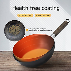 POLARBEAR Camping Iron Stir-Fried Wok 9" Uncoated Chinese Style Small Deep Wok Flat Bottom Wok with Iron Lid & Handle for All Stoves