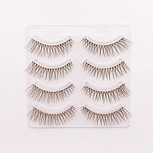 ORD Natural Brown False Lashes 3D Light Medium Brown Color Eyelashes Reusable Lightweight Comfortable Short Wispies Eye Makeup 4 Pairs Lash Value Pack (Brown), 4 Pair (Pack of 1)