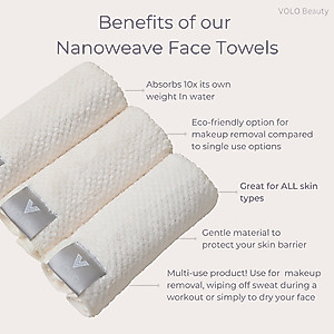 VOLO Hero Salt White Face Towel | Reusable Facial Wash Cloths | Makeup Remover & Post Shower Washcloths | Ultra Soft, Absorbent, Gentle, Fast Drying Nanoweave Fabric Face Towels | Microfiber 3PK