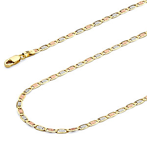 14k REAL Tri Color Gold Solid 2mm Diamond Cut Chain Necklace with Lobster Claw Clasp Clasp - 20"