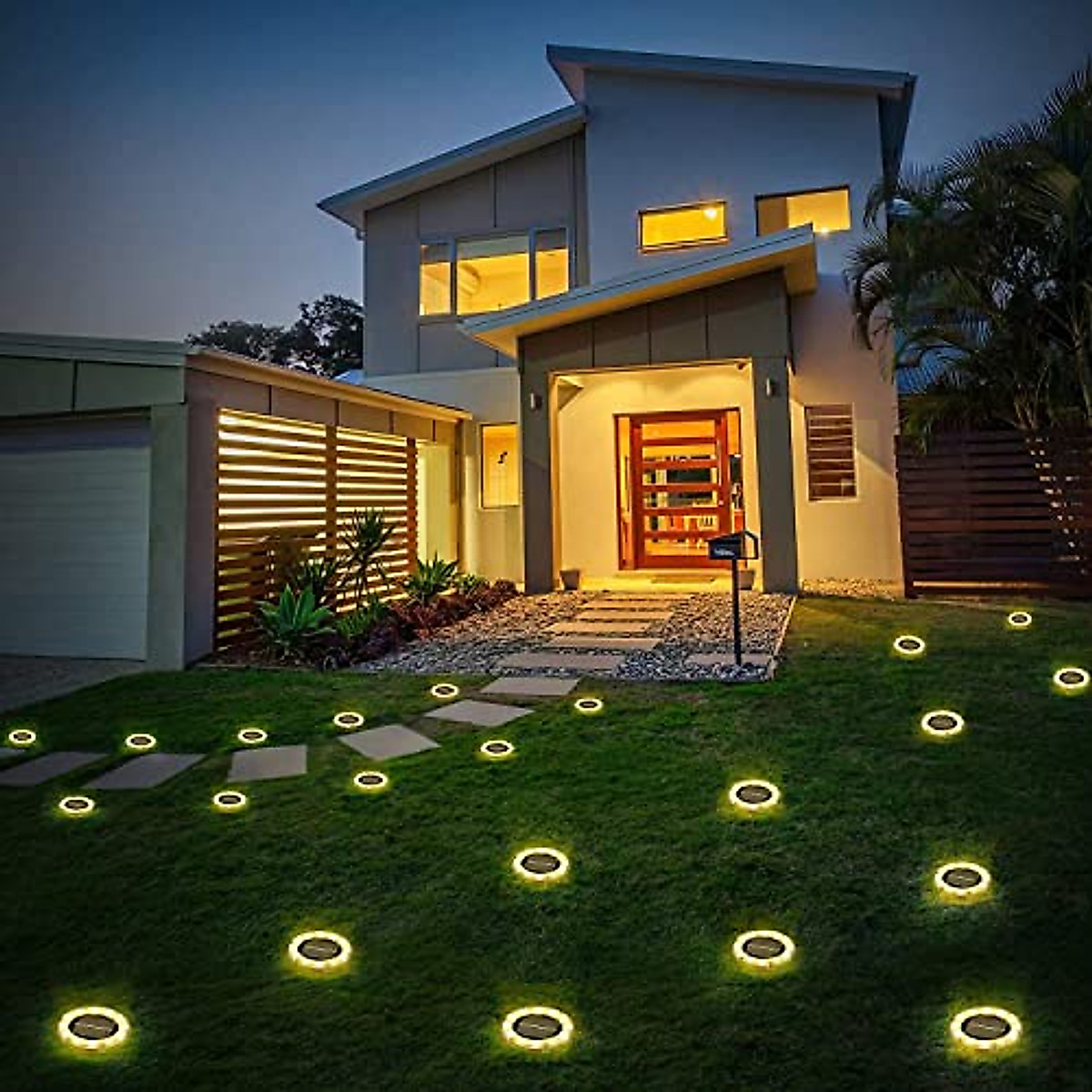 RobinEllis Garden Lights,Solar Ground Lights Outdoor(4 Packs Warm White), New Structural Design Outdoor Solar Lights with 12 LEDs