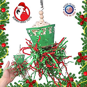 Bonka Bird Toys Merry Christmas Festival Small Bird Toy Natural Sola Chew Foraging Treat Cockatiels Parakeets Conures and Similar Birds (2454 Green)