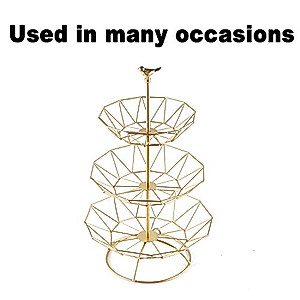 MINIDUO Wrought iron 3 Tier Fruit Tray Fruits Desserts Candy Buffet Plates Serving Tray for Family Dinner Birthday Party Wedding-gold