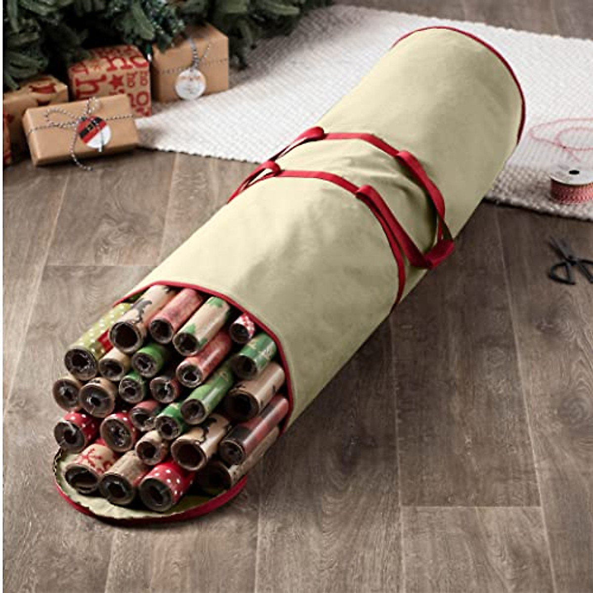ZOBER Christmas Wrapping Paper Storage Bag - Fits 14 to 20 Standard Rolls Upto 40" Gift Wrap Round NW Storage Bag (Ivory)