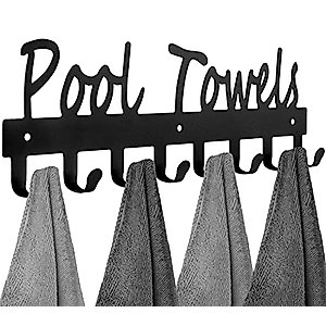 Pool Towel Hooks for Bathroom Wall Mount Towel Rack Towel Holder Carbon Steel Hanger Organizer Indoor Outdoor for Robe, Towel, Coat, Swimsuit, Umbrella, Bag, Keys(Matte Black)
