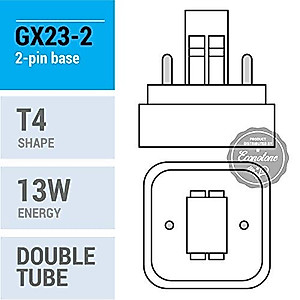 (4 Pack) 13 Watt Double Tube – 2 Pin (GX23-2) Base - 4100K CFL-Plug-in Replacement for Sylvania 21120/20708 - CF13DD/841/ECO - GE 97589 - F13DBX23/841/ECO - Philips 383133 PL-C13W/41/USA/ALTO.