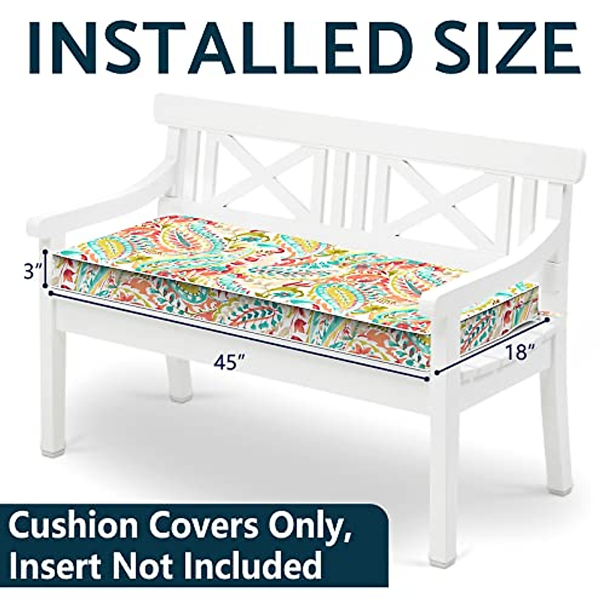 TWLEAR Outdoor Cushion Covers, Patio Cushion Covers for Outdoor Furniture, Water Resistant Porch Bench Swing Loveseat Cushion Replacement, 45" x 18" x 3", 1 Pack, Pretty Paisley (Covers ONLY)