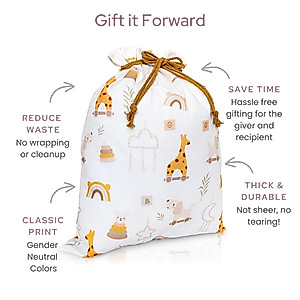 Gather & Knot Drawstring Gift Bags | 20" Large 12" Small | Premium Canvas | Reusable Fabric Wrap for Baby Shower, Neutral Gender Reveal, Kid Birthday | Boho Toy