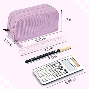 Sooez Big Capacity Pencil Case Pen Pouch, Soft Corduroy Pencil Bag with 3 Compartment, Multiple Pockets, Sturdy Zipper, Cute School Supplies Pen Bag Organizer For Teen Girls College