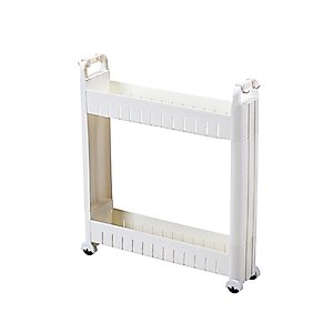 Storage Rack 10cm Wide Kitchen Cart, Rolling Household Storage Cart, Mobile Shelving Unit Organizer, Gap Storage Slim Slide Out Pantry Storage Rack for Narrow Spaces (Color : Ivory, Size : 4