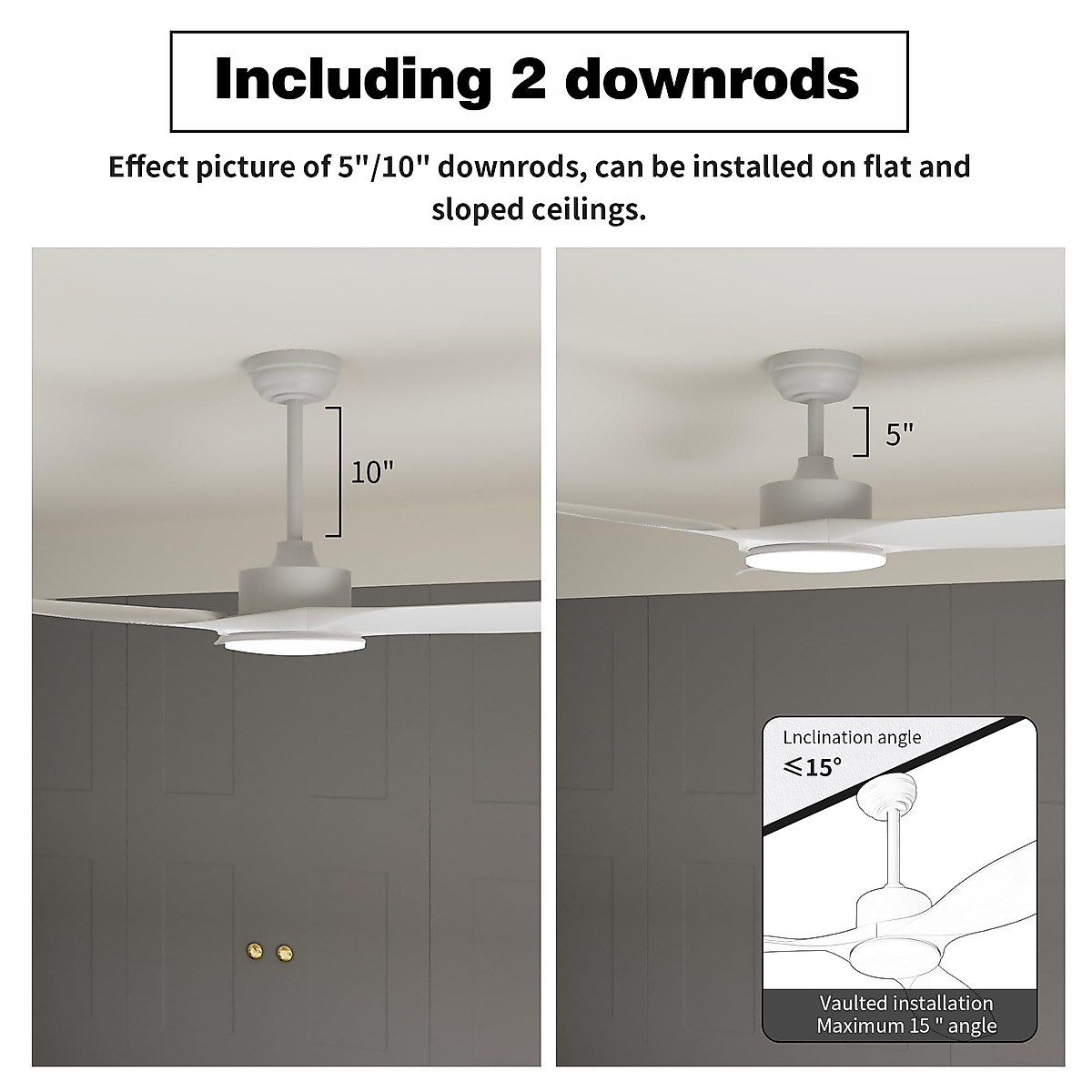 Wozzio 52 Inch Ceiling Fans with Lights Remote Control,White Modern Ceiling Fan 22W Dimmable LED Light,3 Reversible Blades,DC Motor 6 Speed Ceiling Fan for Bedroom Living Room Kitchen Home Office