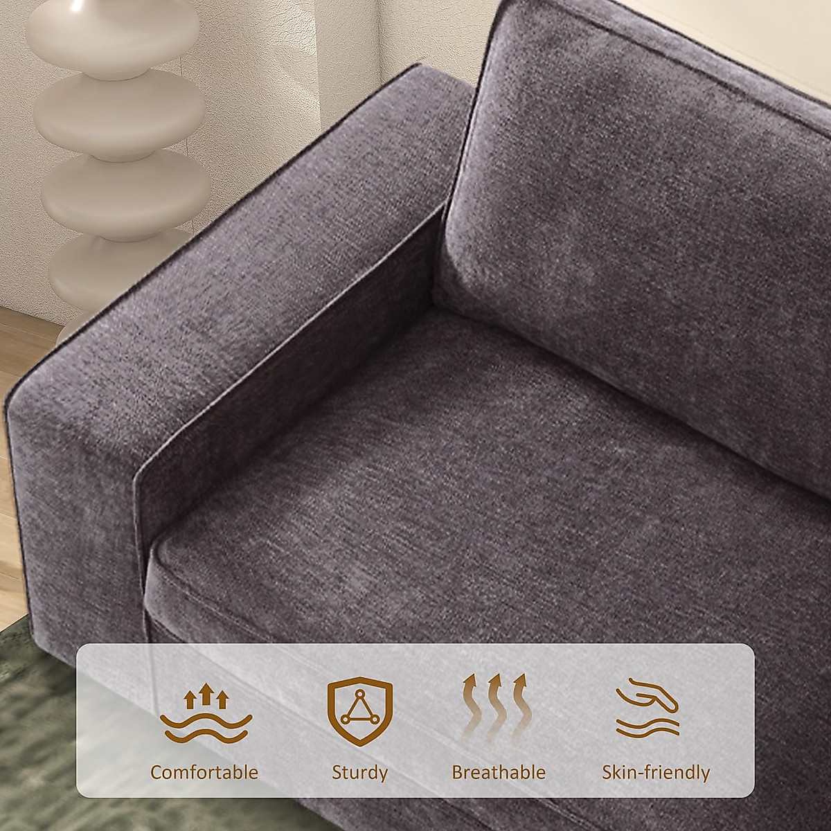 EASELAND 88" Chenille Loveseat Sofa for Living Room, Modern Deep Seat Sofa Couch with Removable Back and Seat Cushions, Comfy Sofa with Wood Legs and Armrest(Dark Grey)