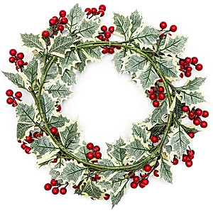 Farmlyn Creek Artificial Christmas Wreath with Holly Berries for Front Doors (15.7 in, 1 Piece)