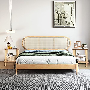 ECOMEX Patio Side Table, Outdoor End Table for Patio with 2-Tier Open Storage Shelf Wood Frame Side Table Rectangular Patio Side Table for Outdoors, Easy Assembly Natural Wood 1Pc