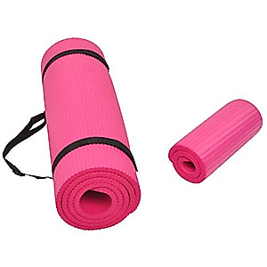 Signature Fitness All Purpose 1/2-Inch Extra Thick High Density Anti-Tear Exercise Yoga Mat and Knee Pad with Carrying Strap, Pink