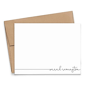 Elegant Personalized Stationery for Women, Personalized FLAT OR FOLDED Note Cards with Envelopes, Script Style, Your Choice of Colors and Quantity