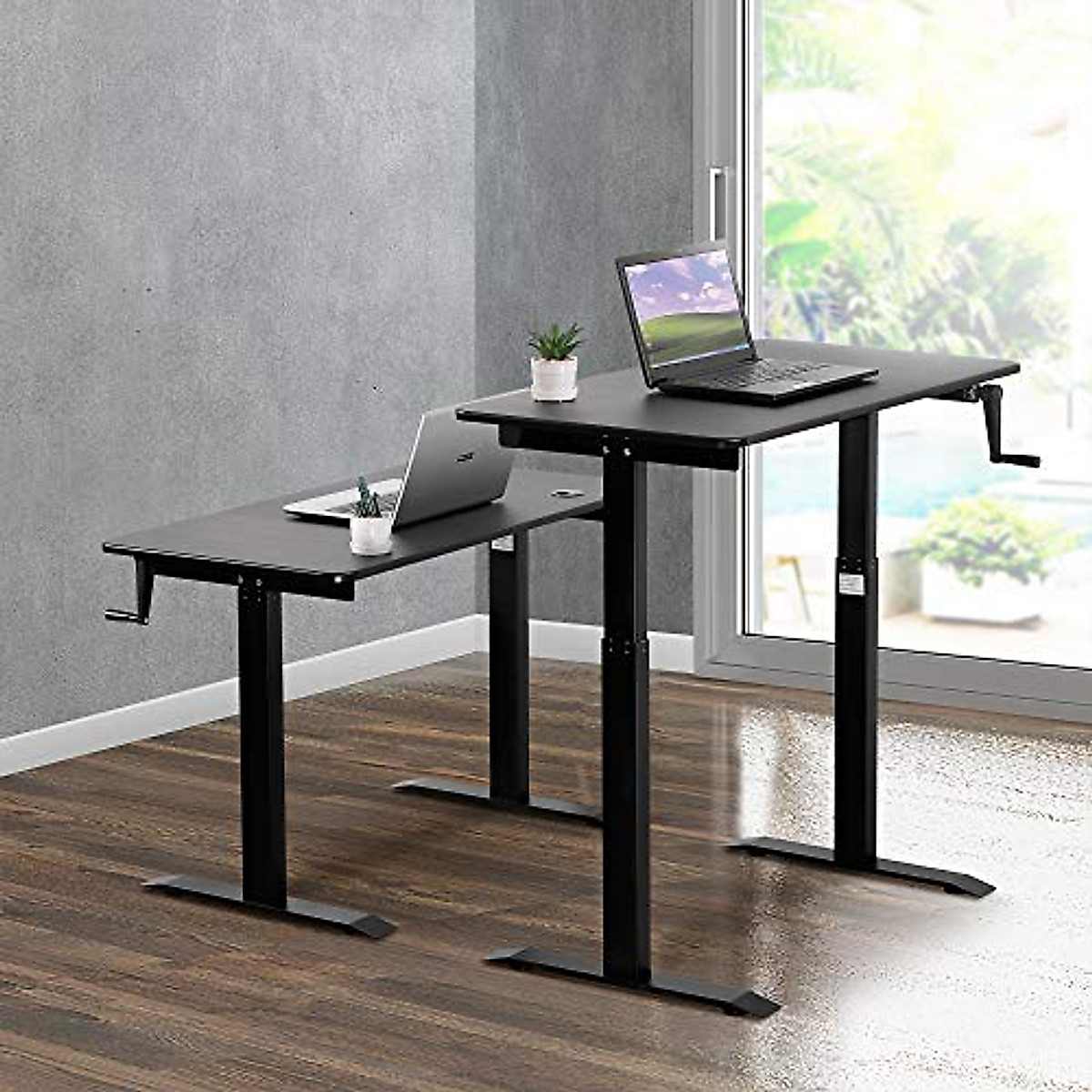 UNICOO - Crank Adjustable Height Standing Desk, Adjustable Sit to Stand up Desk,Home Office Table, Computer Table, Portable Writing Desk, Study Table (Black Top/Black Frame - NTCSET-01-BB)