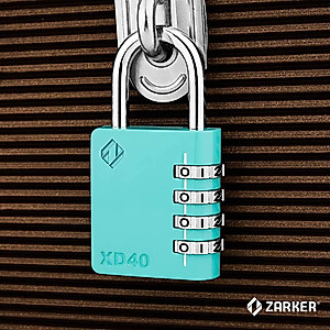 Zarker XD40 Combination Lock, 4 Digit Padlock for School Gym Sports Locker, Fence, Toolbox, Case, Hasp Storage (1-Pack, Emerald)