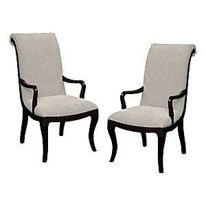 BOWERY HILL 19.75" Transitional Fabric Upholstered Dining Chairs with Arms, Set of 2, Beige/Espresso