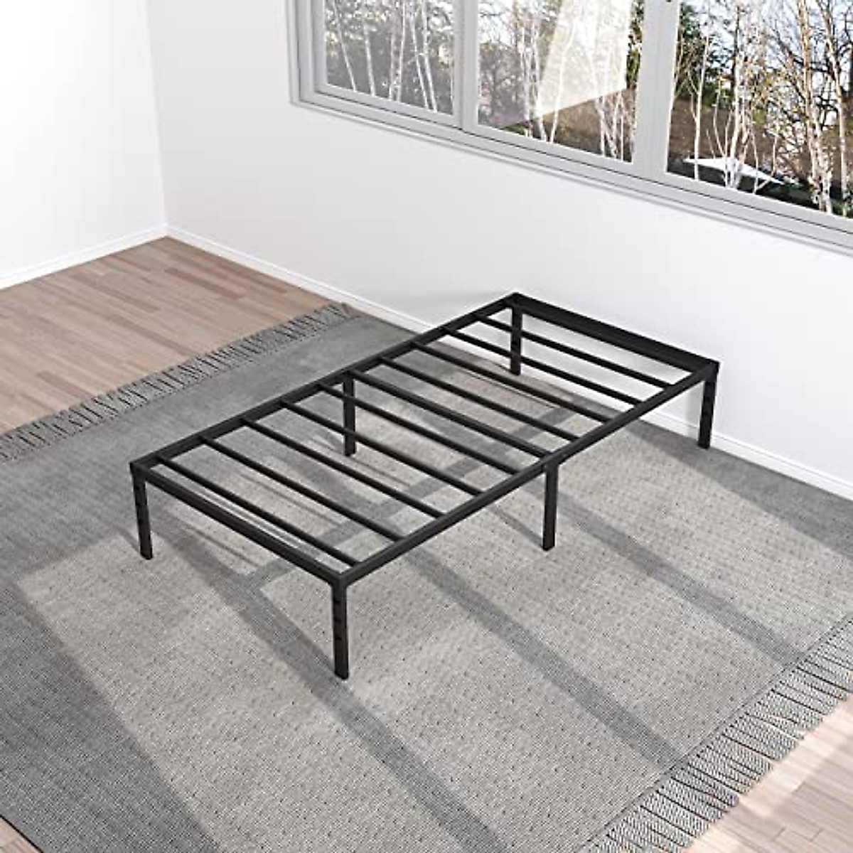 Maenizi Heavy Duty Twin Bed Frame No Box Spring Needed, 14 Inch Metal Platform Bed Frame Twin Support Up to 2500 lbs, Easy Assembly, Noise Free, Black