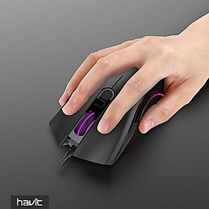 HAVIT Programmable Gaming Mouse 4000DPI 7 Buttons RGB Backlit Wired Optical for Laptop, PC & Computer, MS794 (Black)