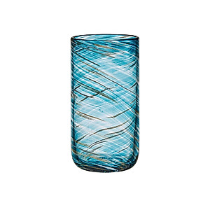 Mikasa Color Swirl Highball Glass Tumbler Cups, Set of 4, Blue