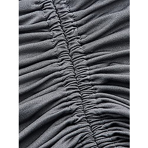 Verdusa Women's 3 Piece Outfit Y2K Tube One Shoulder Top Shrug and Drawstring Ruched Bodycon Mini Skirt Sets Dark Grey XS