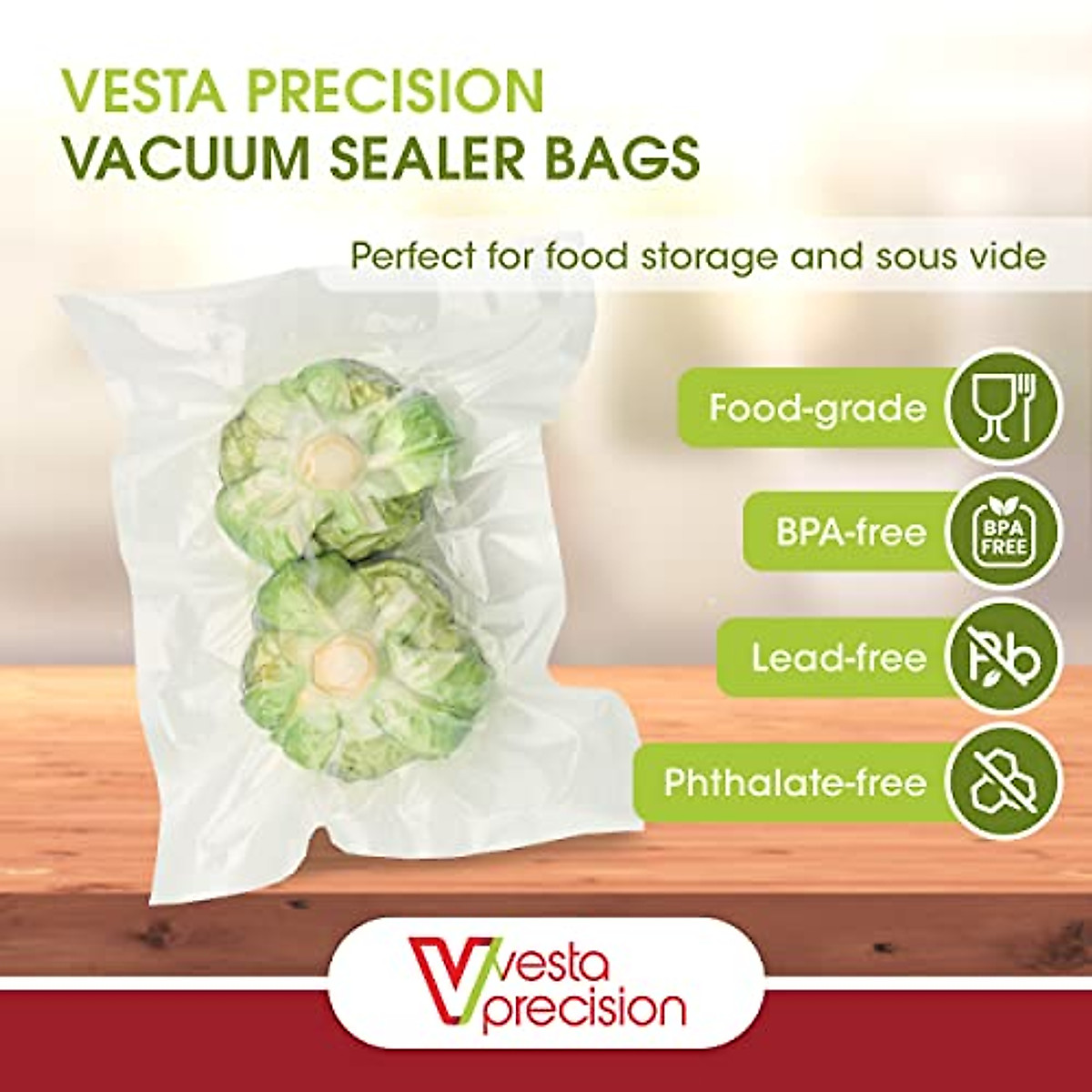 Vesta Precision Vacuum Seal Pouches - Clear and Embossed Vacuum Sealer Bags with Zipper and Valve - Great for Food Storage and Sous Vide - 8 x 12 inches - 15 Vacuum Seal Bags Per Box