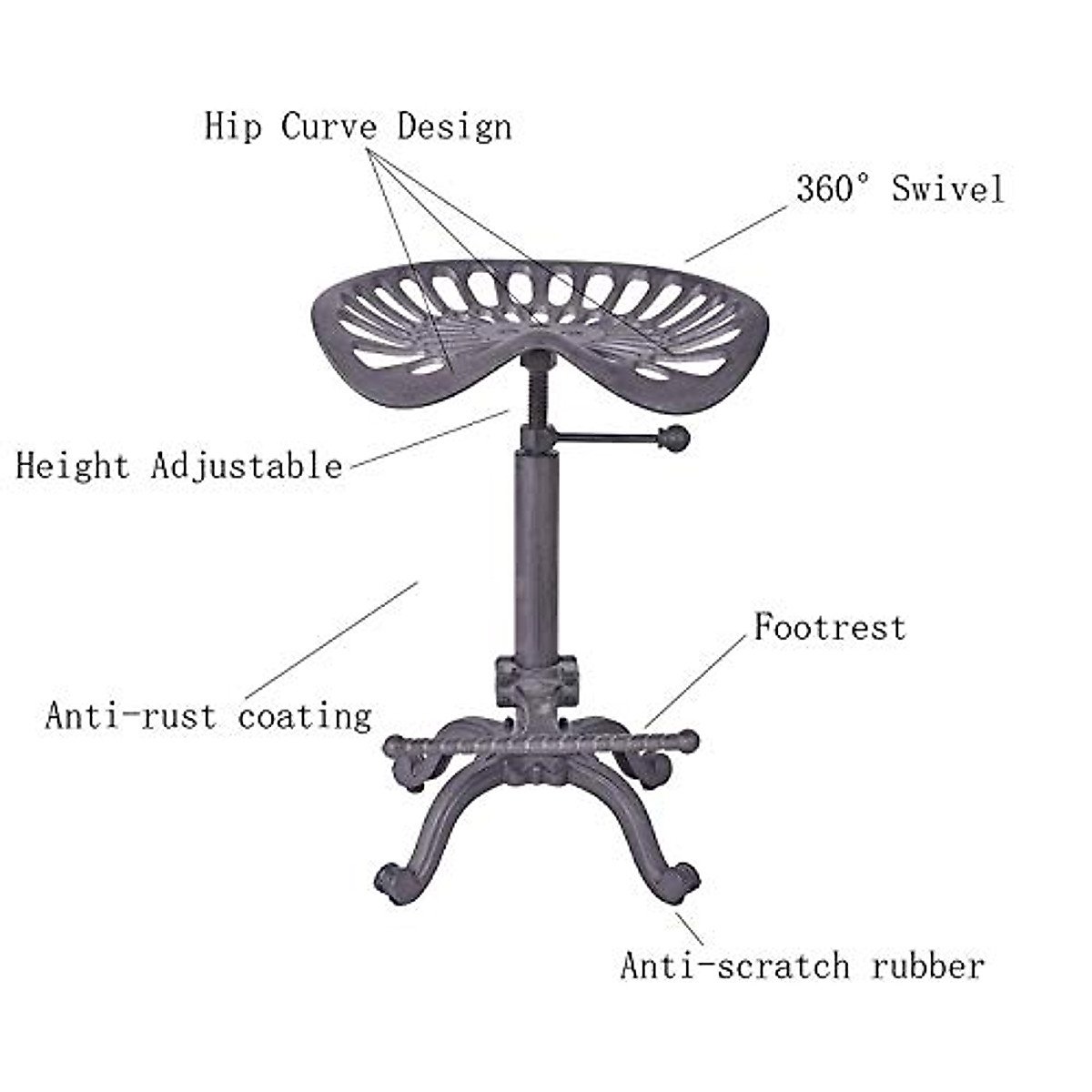 Diwhy Rustic Industrial Farmhouse Tractor Seat Counter Height Adjustable Bar Stool Cast Iron Swivel Stool Industrial bar Chair (Rust, Cast Iron)