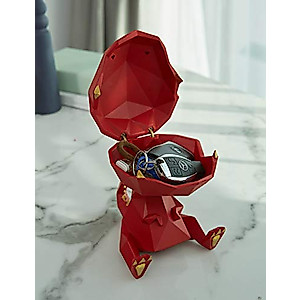 HAUCOZE Candy Dish Cookie Jar Dinosaur Gifts Sculpture Modern Decor Statue Crafts Polyresin Figurine Arts Red 7.1inch