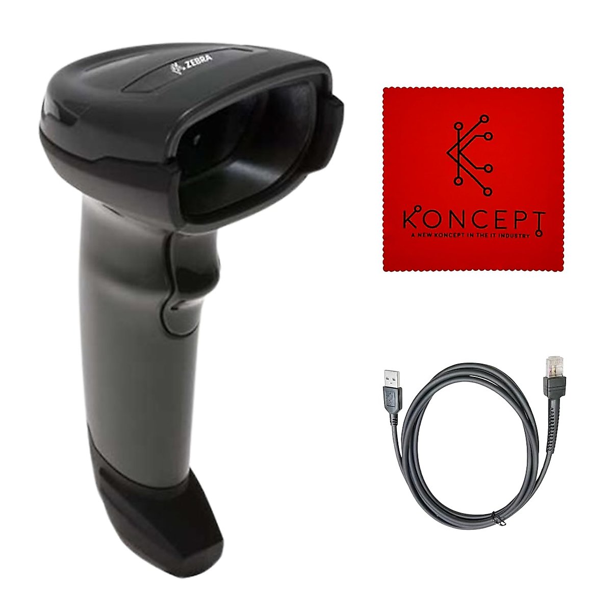 DS4308 Zebra Symbol Barcode Scanner Bundle - Omnidirectional, Corded, Handheld, Standard Range - 1 Year Warranty - with New USB Cable & Microfiber Cleaning Cloth (Renewed)