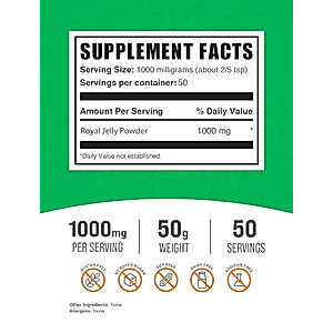 BulkSupplements.com Royal Jelly Powder - Royal Jelly Supplement, Royal Jelly 1000mg - for Immune Support, Gluten Free, 1000mg per Serving, 50g (1.8 oz) (Pack of 1)