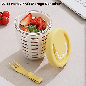 Audest Fruit Salad Storage Cup With Lids and Fork, 20 Oz Plastic Airtight Fruit Storage Containers for fridge with BPA-Free, Leak-Proof, Reusable for Office,Party,Travel